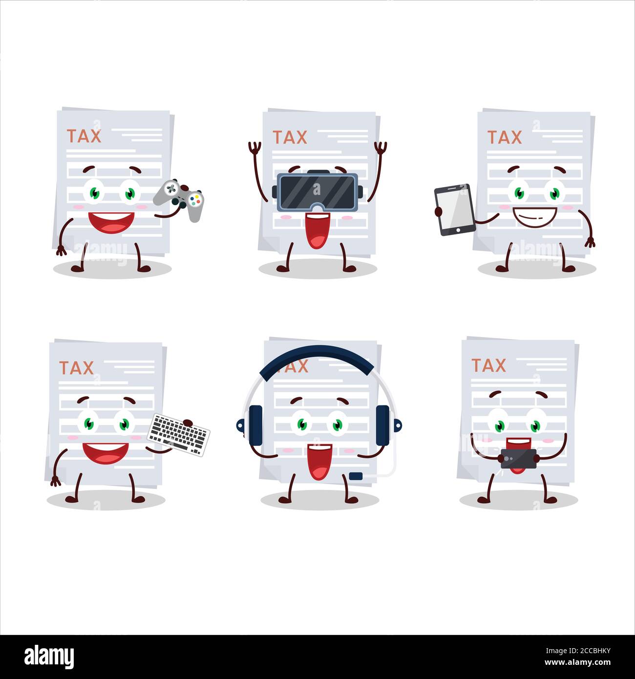 Tax payment cartoon character are playing games with various cute ...