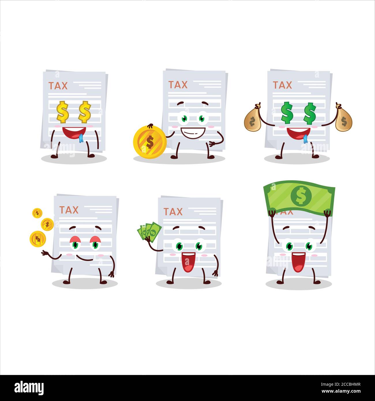 Tax payment cartoon character with cute emoticon bring money Stock ...