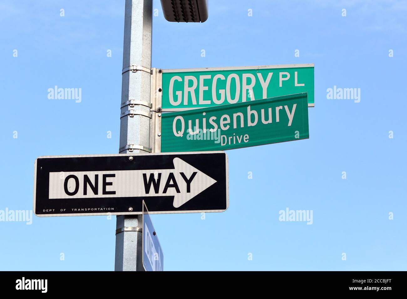 Gregory Place, and Quisenbury Drive street signs in Brooklyn, New York ...