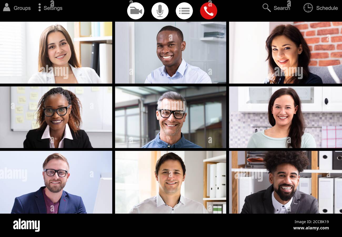 Online Video Conference Meeting Group Call Screen Stock Photo - Alamy