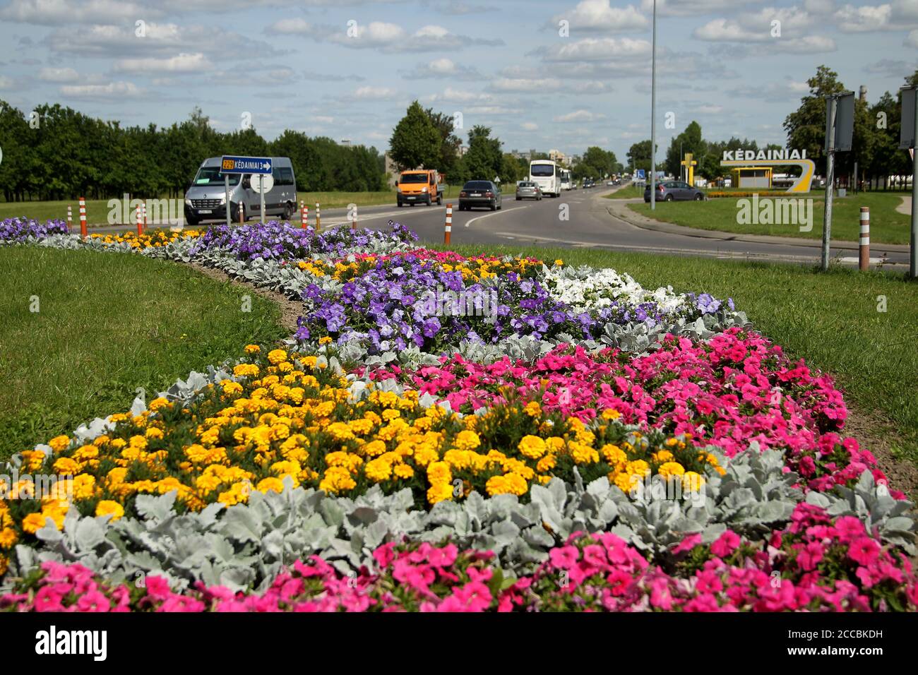 The city of Kedainiai in Lithuania is decorated with colorful flowers ...