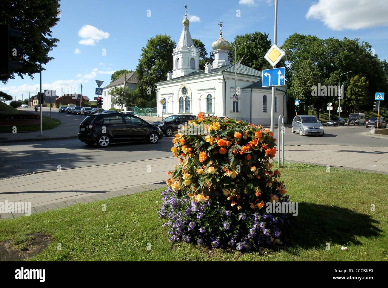 The city of Kedainiai in Lithuania is decorated with colorful flowers ...