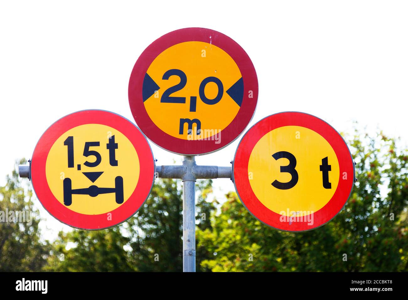 road signs at the bridge that describe the thickness, height and width ...