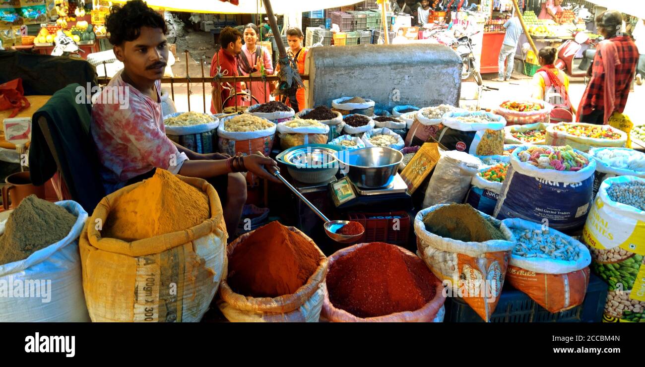 DISTRICT KATNI, INDIA - AUGUST 06, 2019: A man is selling Colorful ...
