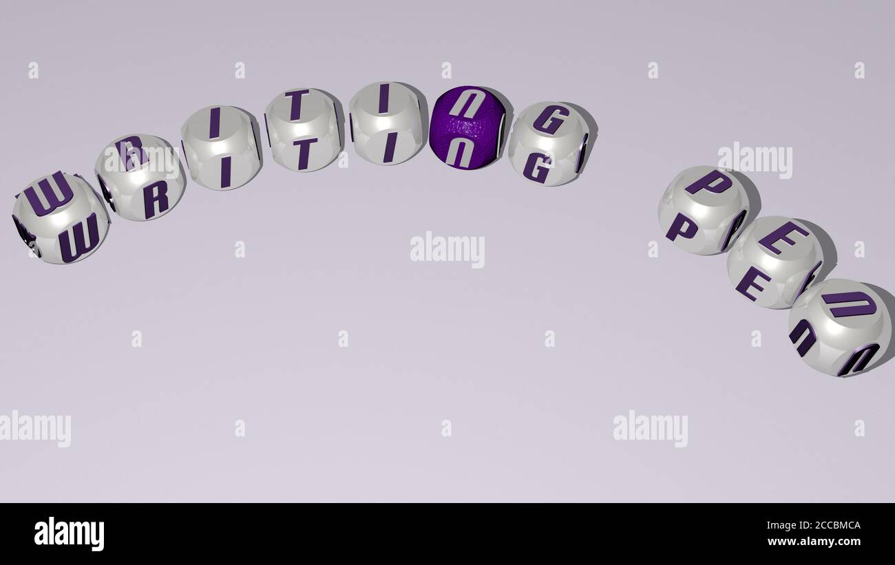 WRITING PEN text of dice letters with curvature, 3D illustration Stock ...