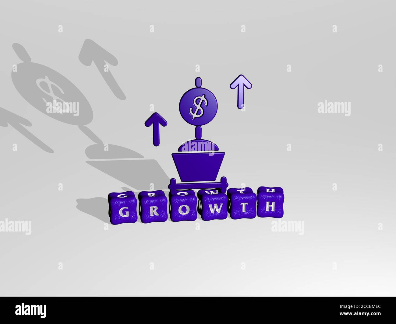 growth 3D icon on cubic text, 3D illustration Stock Photo - Alamy
