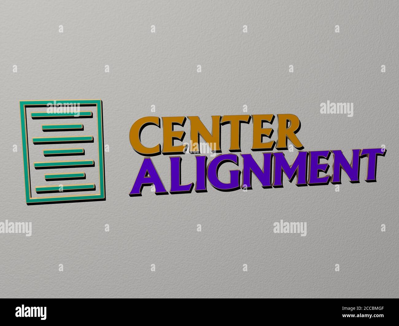 3D representation of center alignment with icon on the wall and text ...