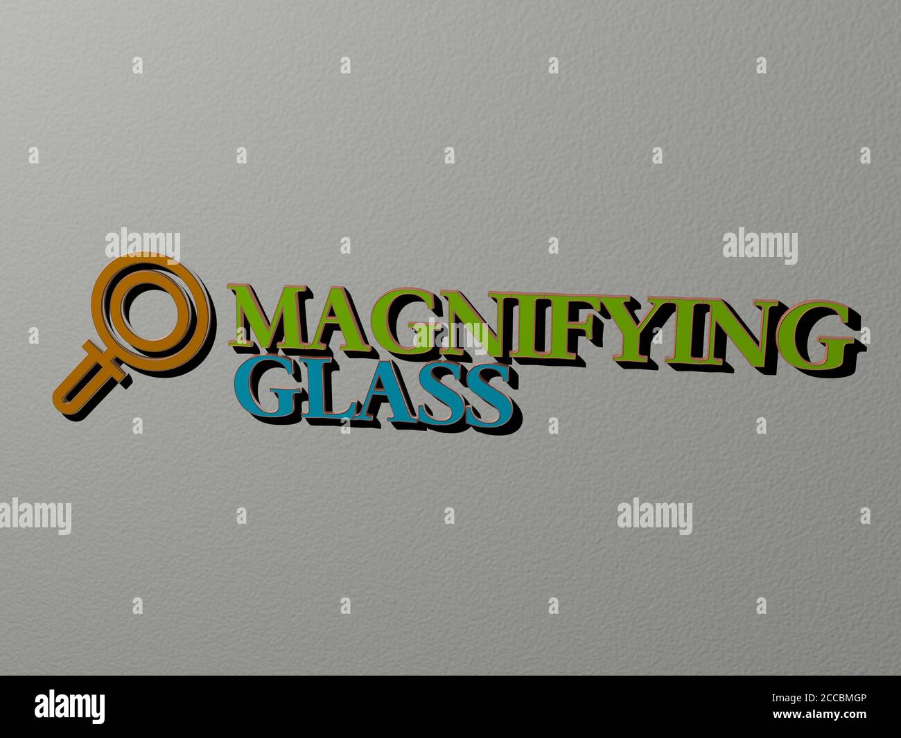 3D graphical image of magnifying glass vertically along with text built ...