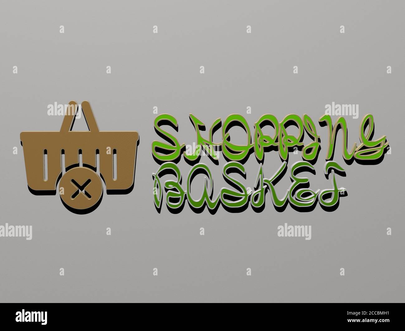SHOPPING BASKET icon and text on the wall, 3D illustration Stock Photo ...
