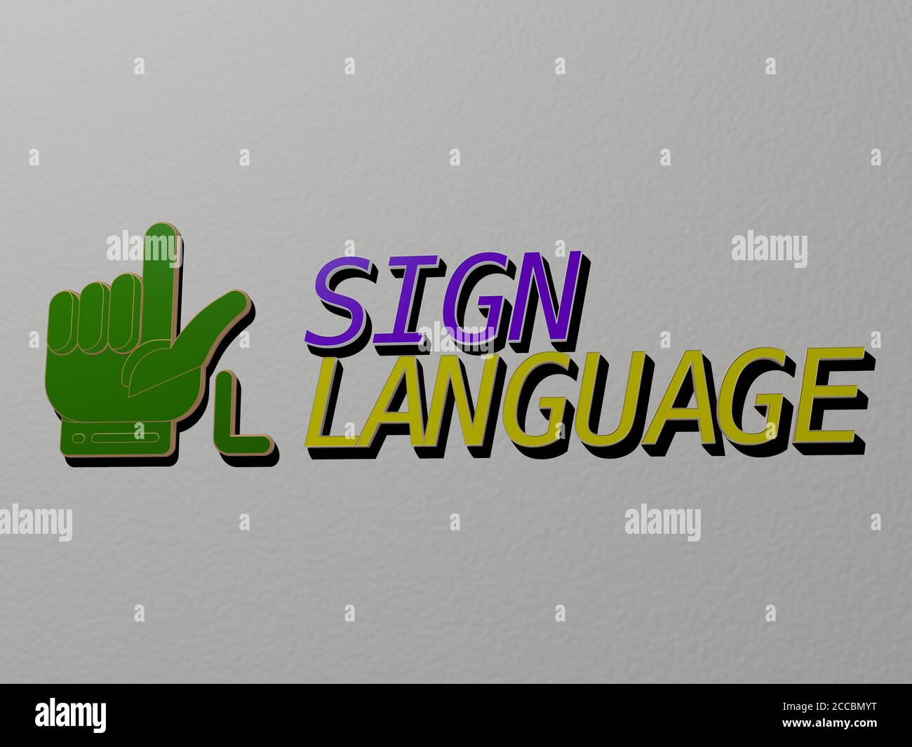 3D illustration of SIGN LANGUAGE graphics and text made by metallic ...