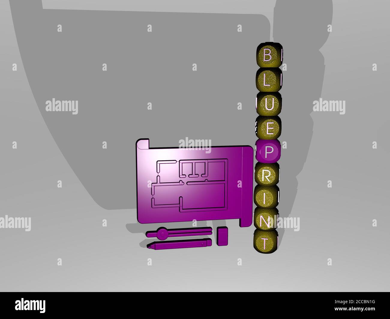 BLUEPRINT text beside the 3D icon, 3D illustration Stock Photo - Alamy