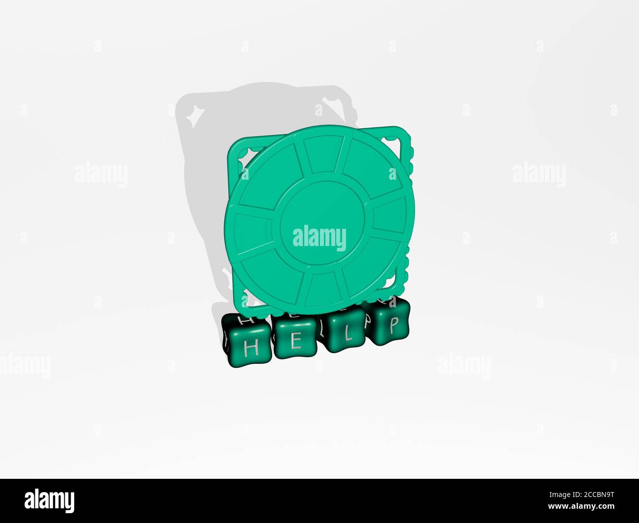 HELP 3D icon object on text of cubic letters, 3D illustration Stock ...