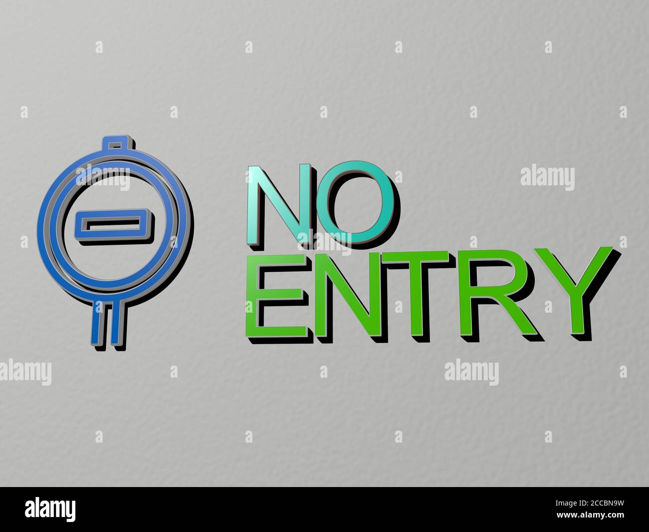 3D illustration of no entry graphics and text made by metallic dice ...