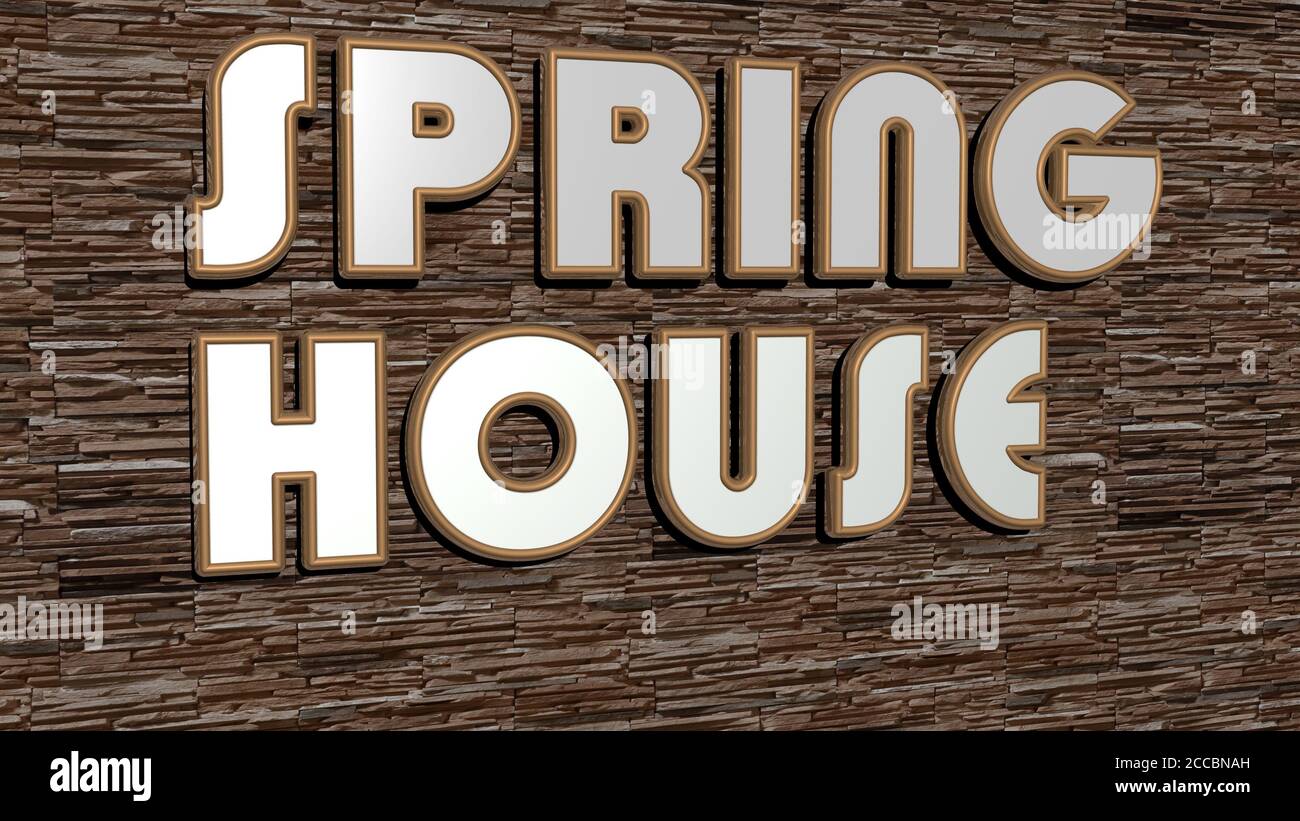 SPRING HOUSE text on textured wall, 3D illustration Stock Photo - Alamy