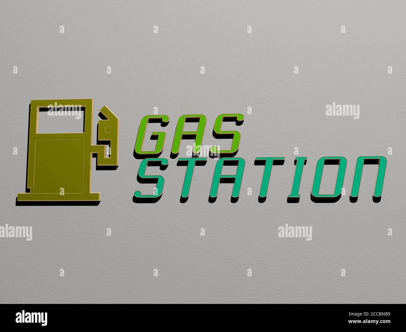 3D illustration of GAS STATION graphics and text made by metallic dice ...