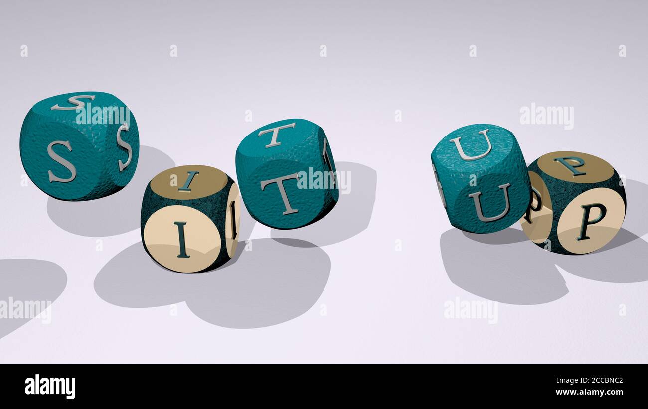 SIT UP text by dancing dice letters, 3D illustration Stock Photo - Alamy