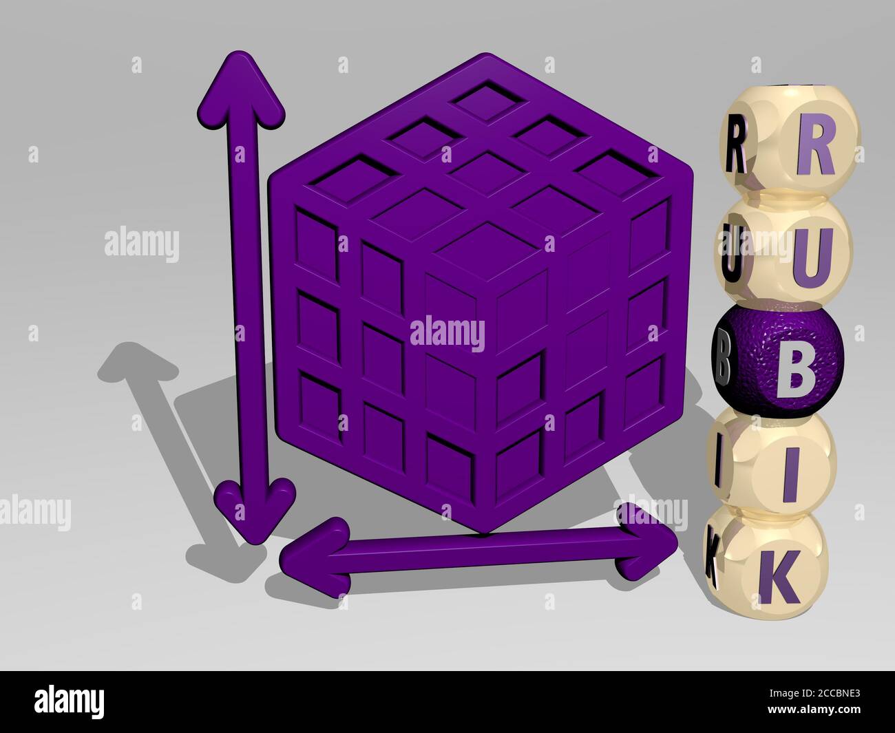 RUBIK 3D icon beside the vertical text of individual letters, 3D ...