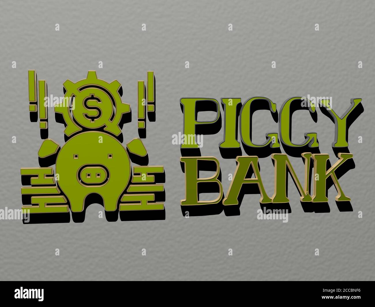 piggy bank icon and text on the wall, 3D illustration Stock Photo - Alamy