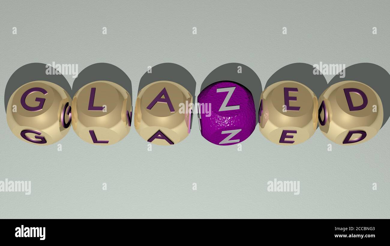 GLAZED text by cubic dice letters, 3D illustration Stock Photo - Alamy