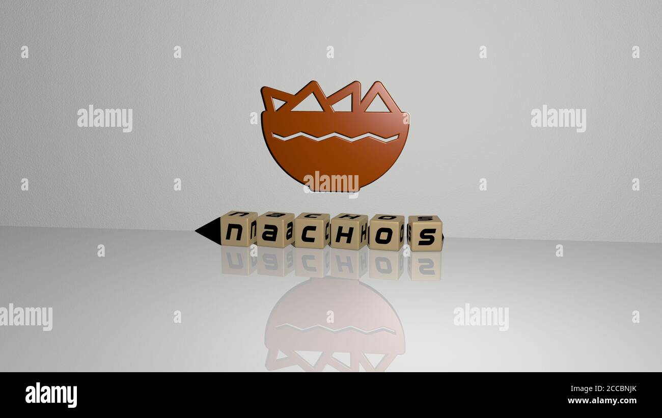 nachos text of cubic dice letters on the floor and 3D icon on the wall ...