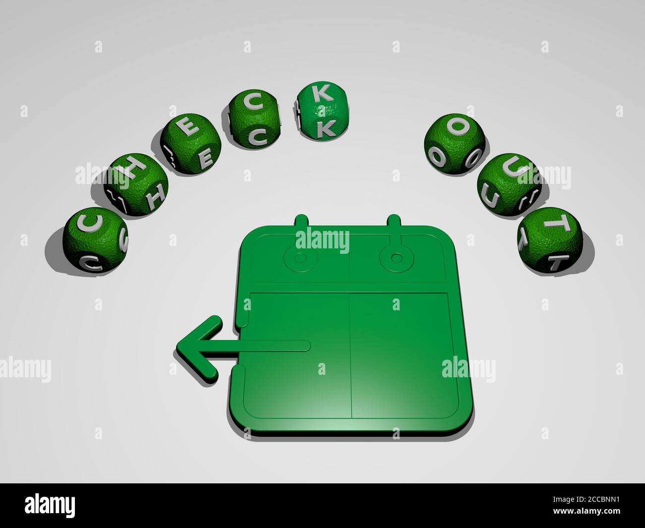 CHECK OUT icon surrounded by the text of individual letters, 3D ...