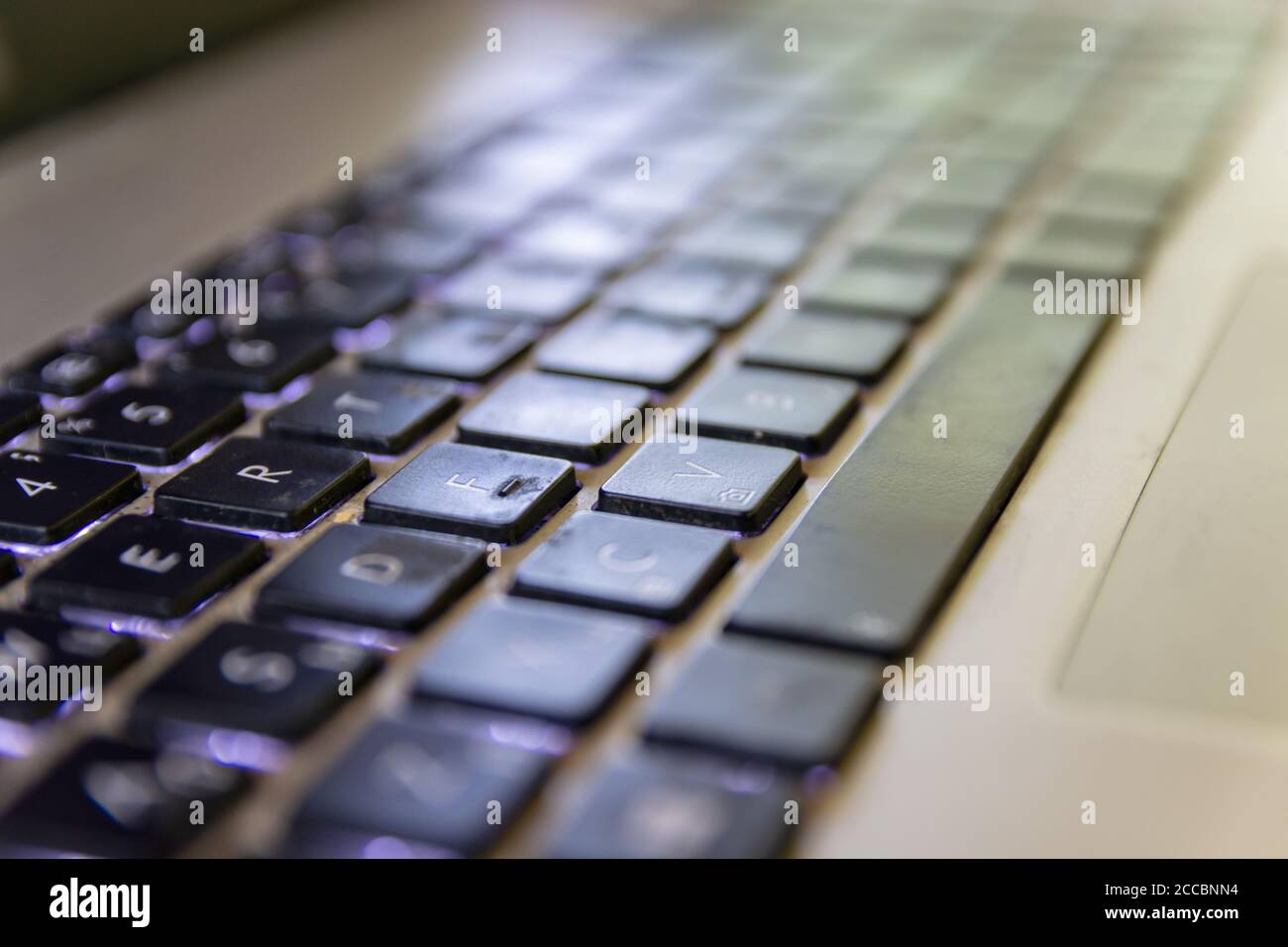 Close up detail view of keyboard attached to the laptop. Remote work ...