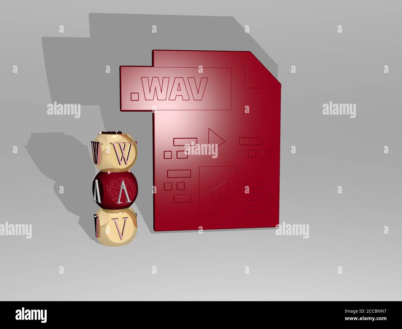3D representation of wav with icon on the wall and text arranged by ...