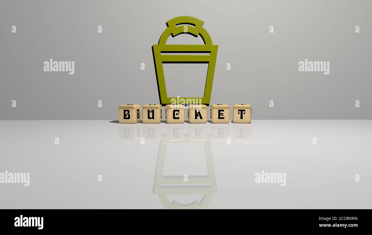 bucket text of cubic dice letters on the floor and 3D icon on the wall ...
