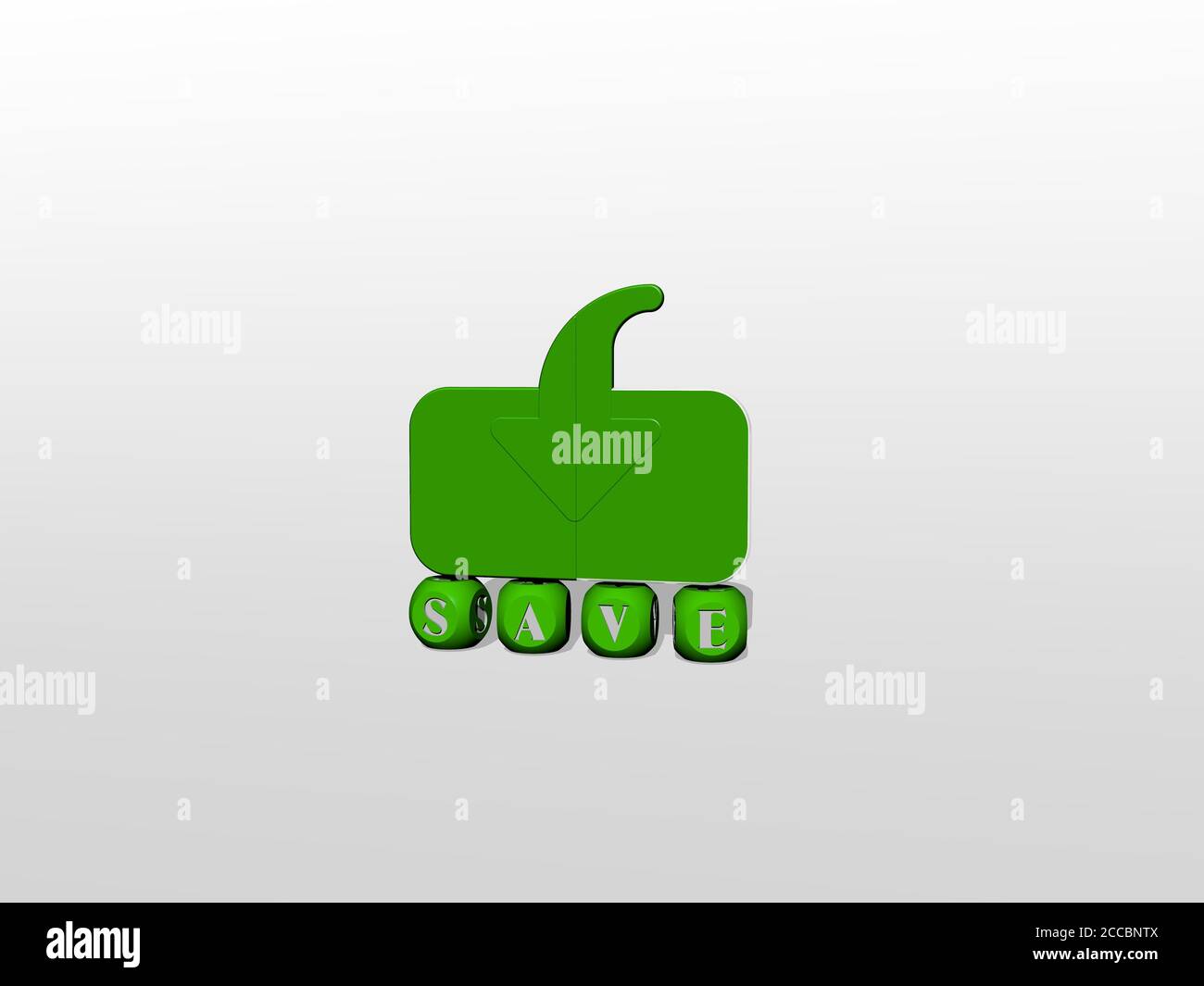 save cubic letters with 3D icon on the top, 3D illustration Stock Photo ...