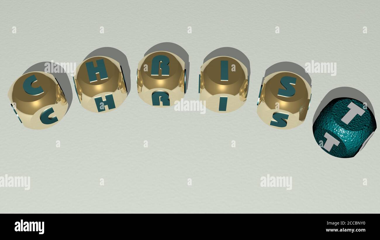 christ curved text of cubic dice letters, 3D illustration Stock Photo ...