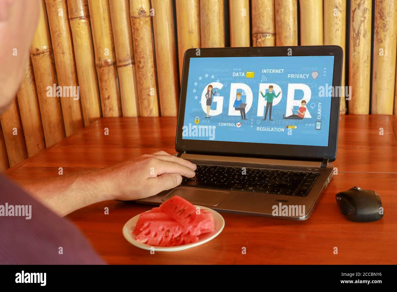 people using computer laptop with text GDPR or General Data Protection ...