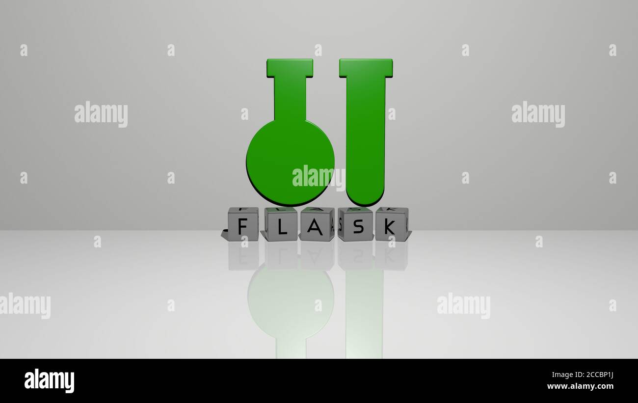 flask text of cubic dice letters on the floor and 3D icon on the wall ...