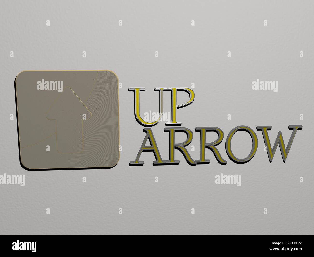up arrow icon and text on the wall, 3D illustration Stock Photo - Alamy