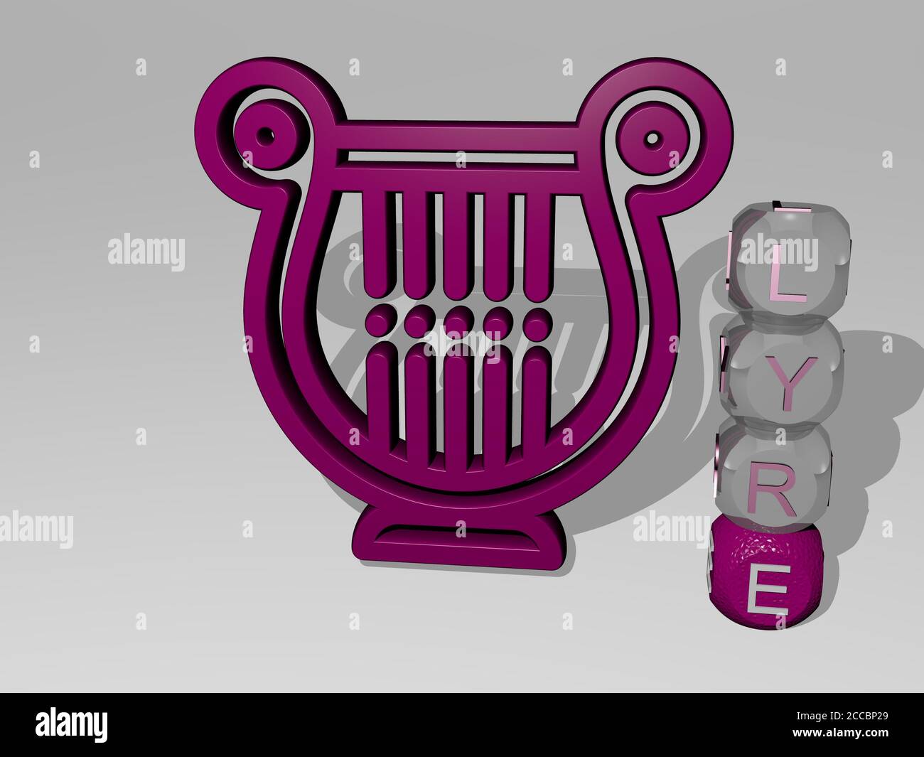 LYRE 3D icon beside the vertical text of individual letters, 3D ...