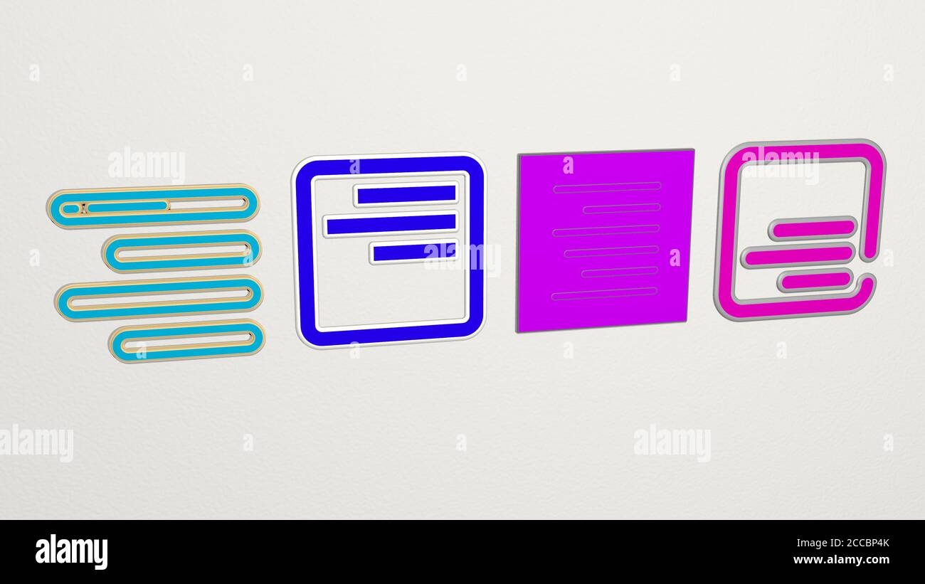 RIGHT ALIGNMENT 4 icons set, 3D illustration Stock Photo - Alamy