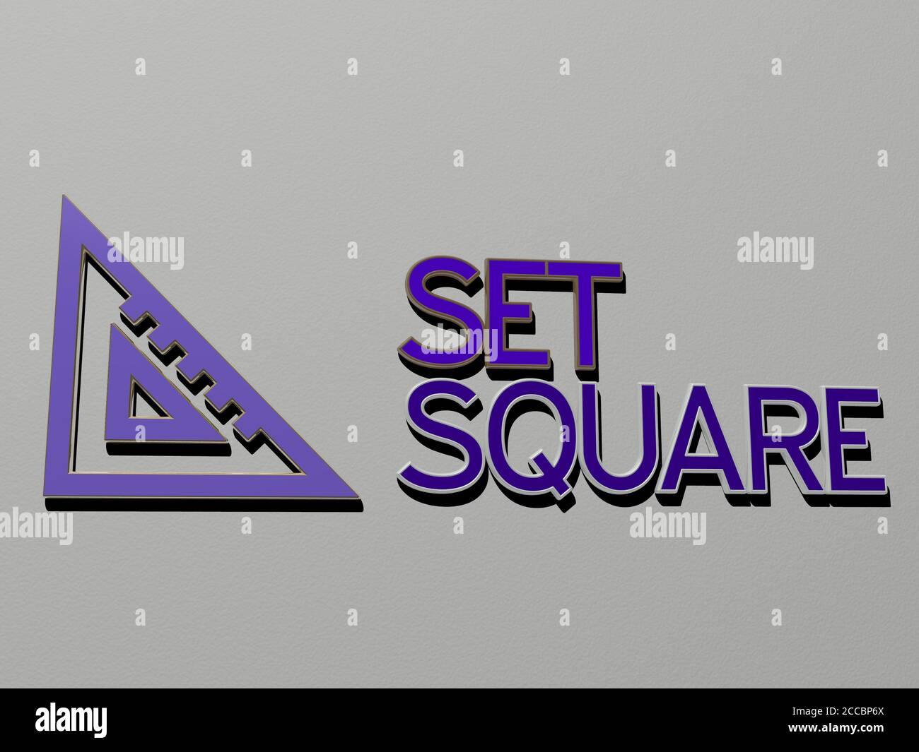 set square icon and text on the wall, 3D illustration Stock Photo - Alamy