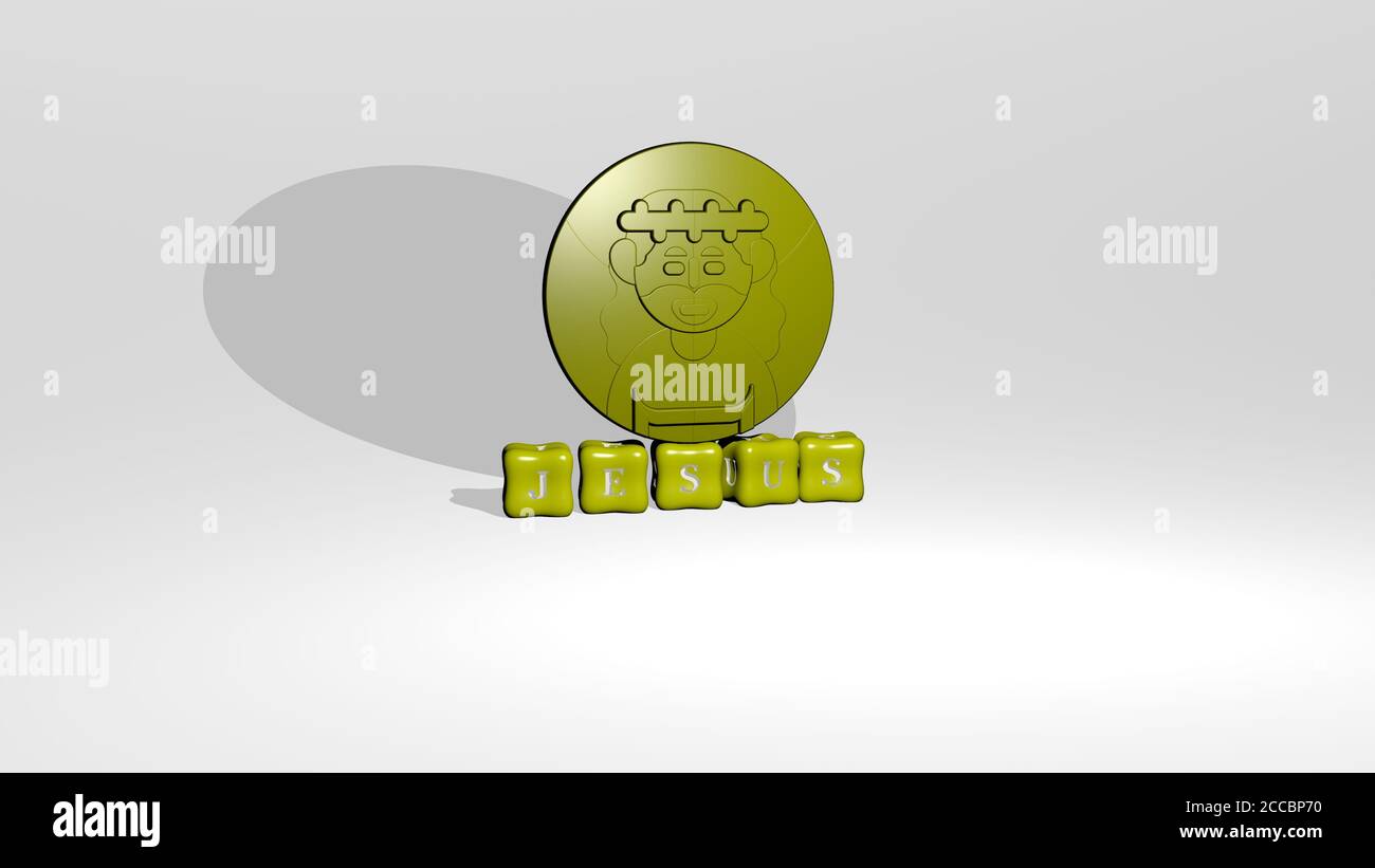 JESUS 3D icon object on text of cubic letters, 3D illustration Stock ...