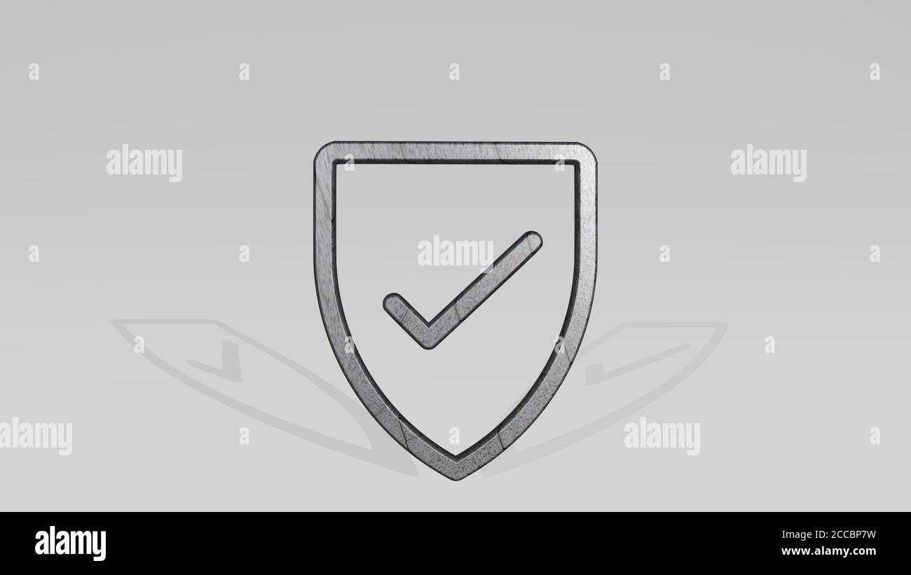 check shield 3D icon standing on the floor, 3D illustration Stock Photo ...