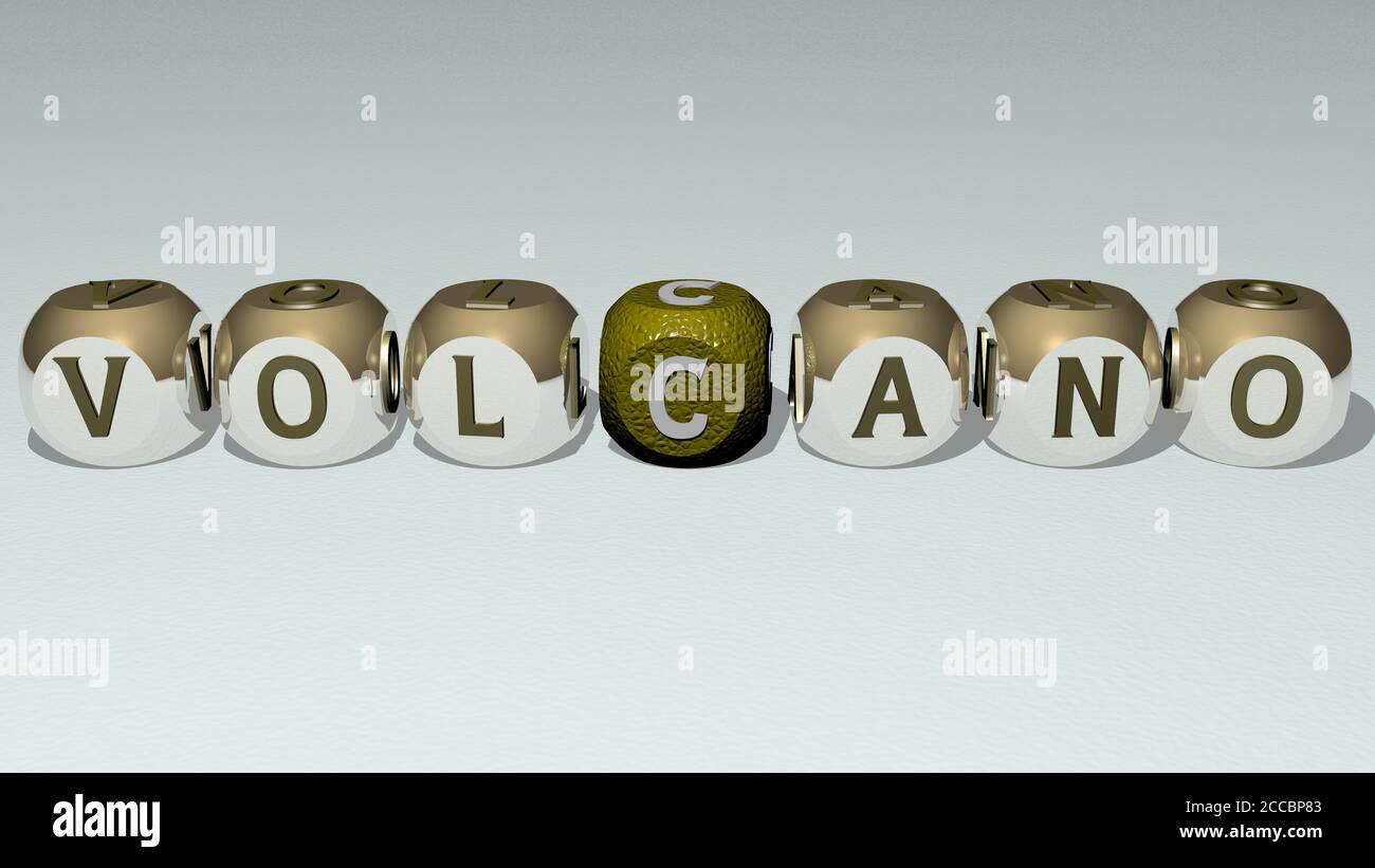 volcano text by cubic dice letters, 3D illustration Stock Photo - Alamy