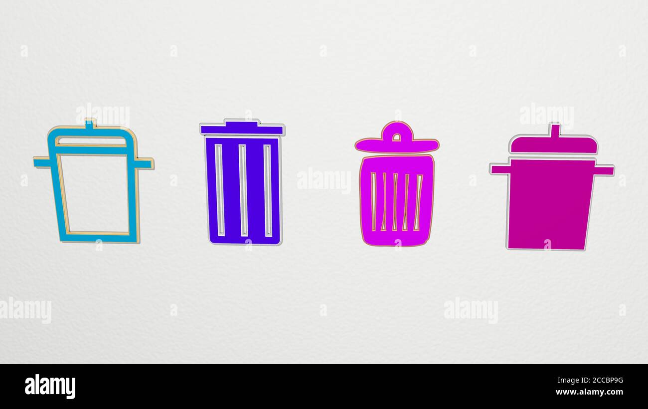 GARBAGE CAN 4 icons set, 3D illustration Stock Photo - Alamy