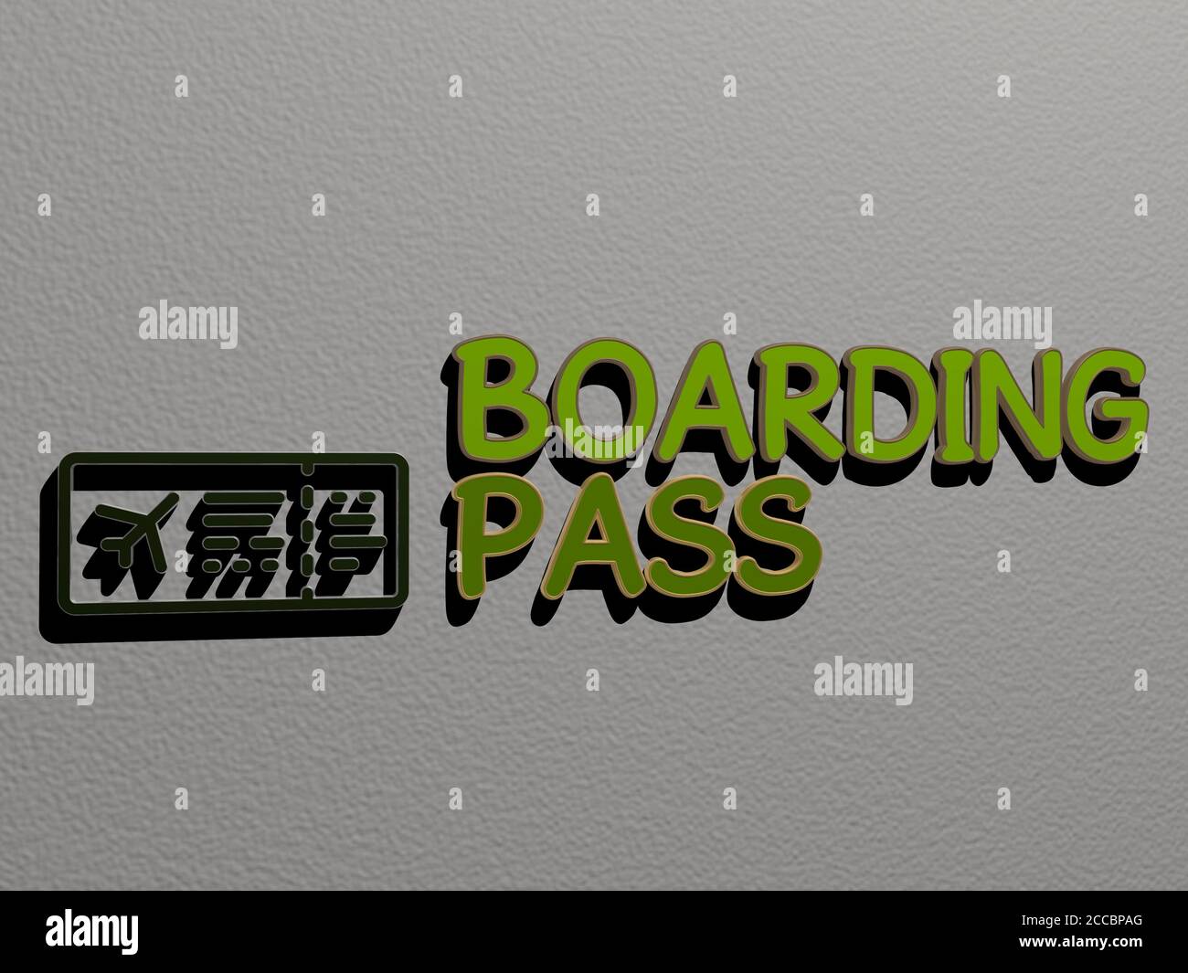 boarding pass icon and text on the wall, 3D illustration Stock Photo ...