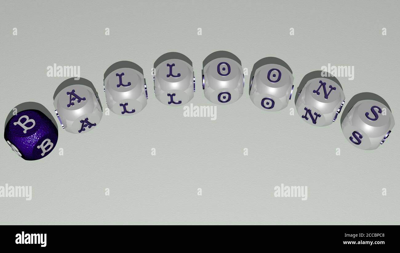 balloons curved text of cubic dice letters, 3D illustration Stock Photo ...