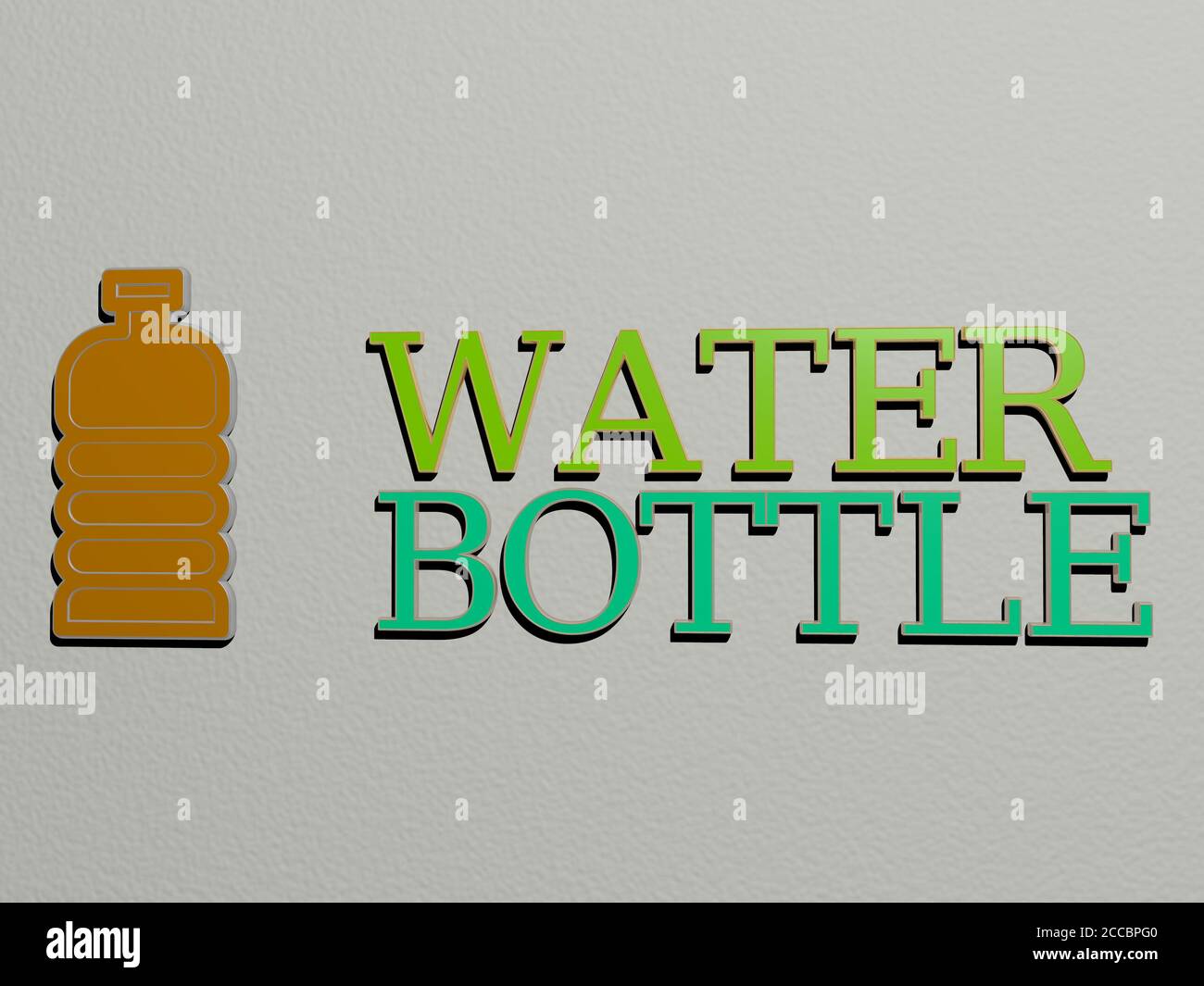3D representation of WATER BOTTLE with icon on the wall and text ...