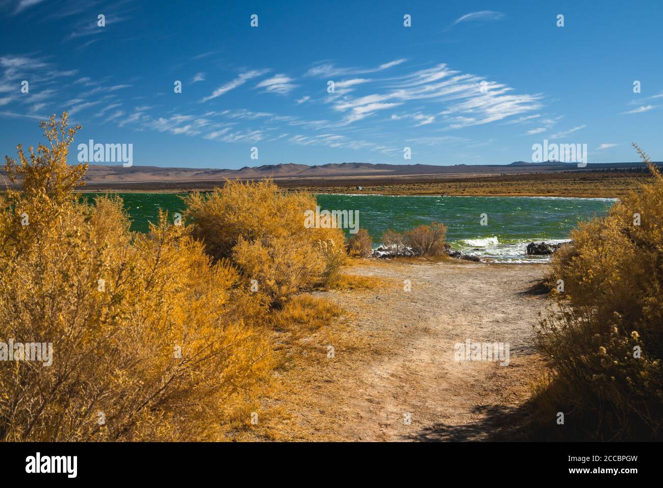 Mono Lake shore path, fall colors. Mono Lake Tufa State Natural Reserve ...