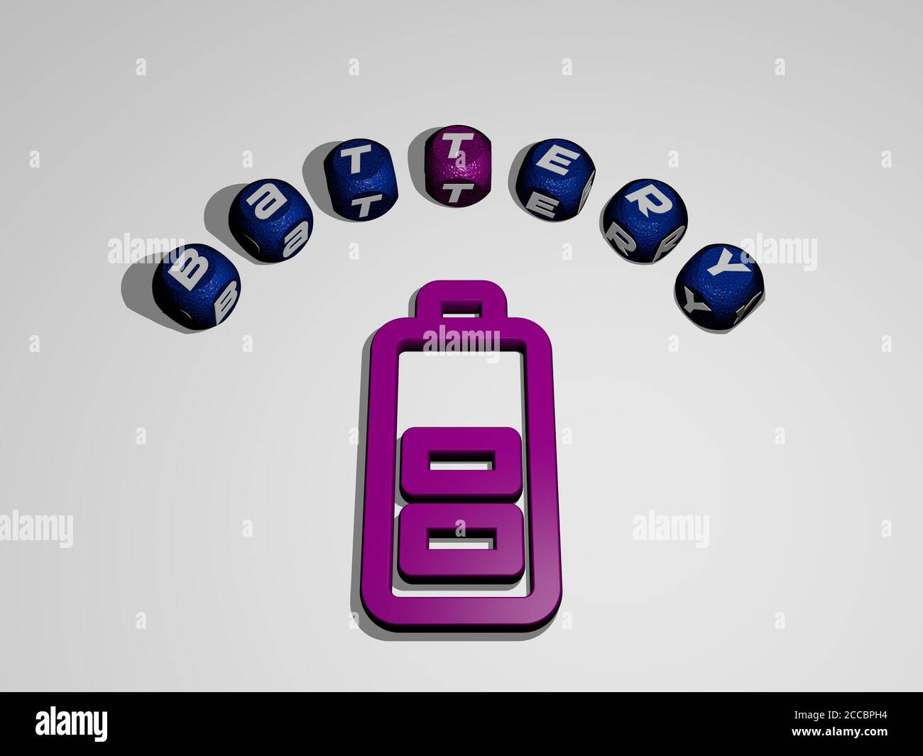 BATTERY icon surrounded by the text of individual letters, 3D ...