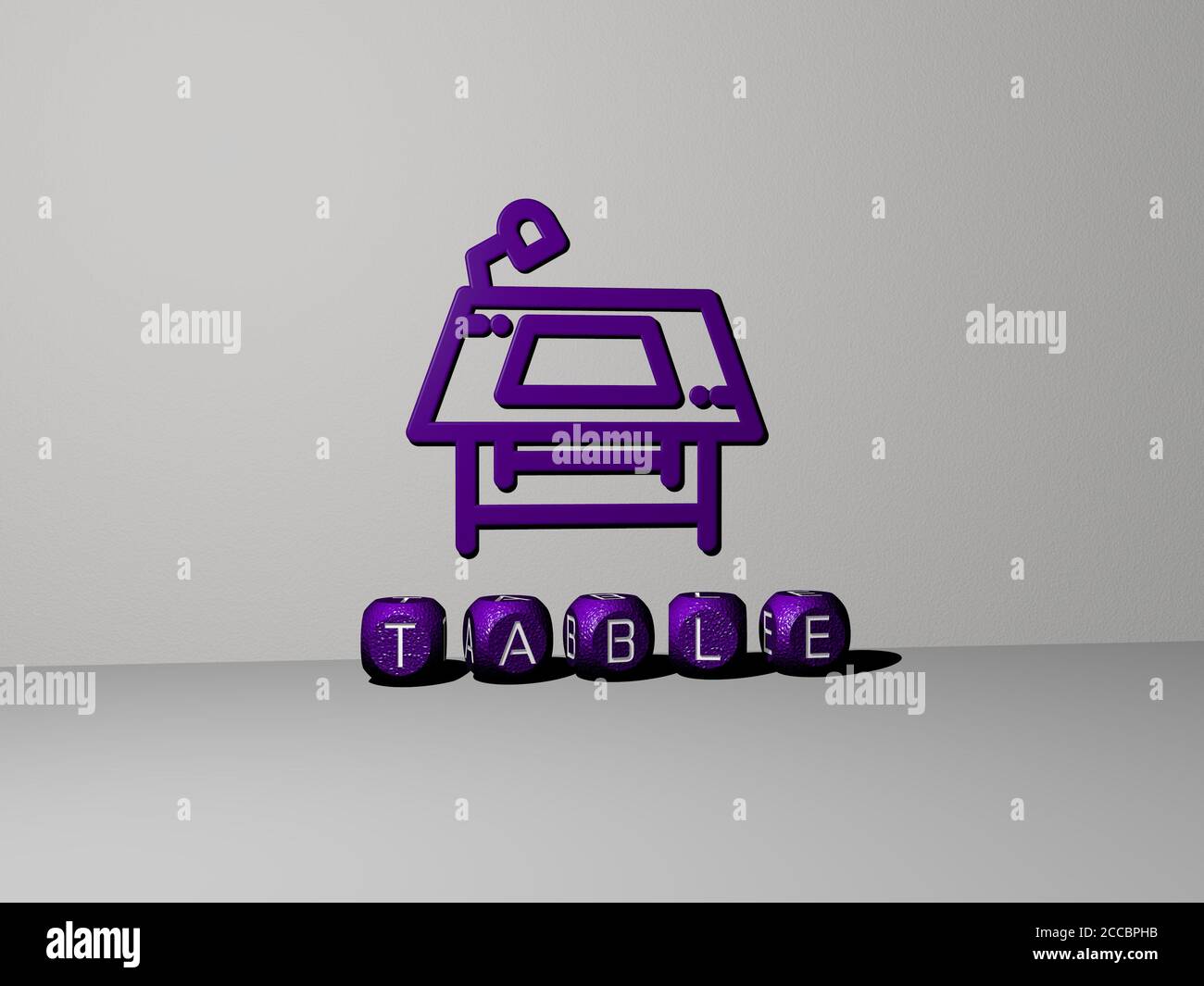 TABLE 3D icon on the wall and text of cubic alphabets on the floor, 3D ...