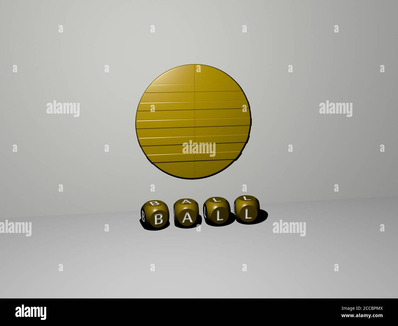 ball 3D icon on the wall and text of cubic alphabets on the floor, 3D ...