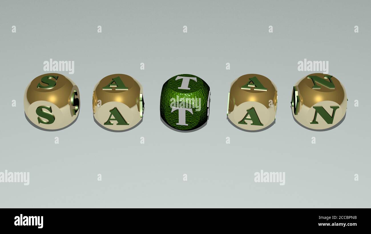 satan text of cubic individual letters, 3D illustration Stock Photo - Alamy