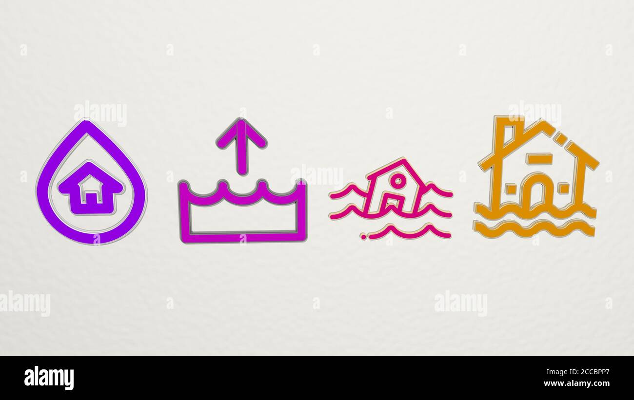 FLOOD 4 icons set, 3D illustration Stock Photo - Alamy