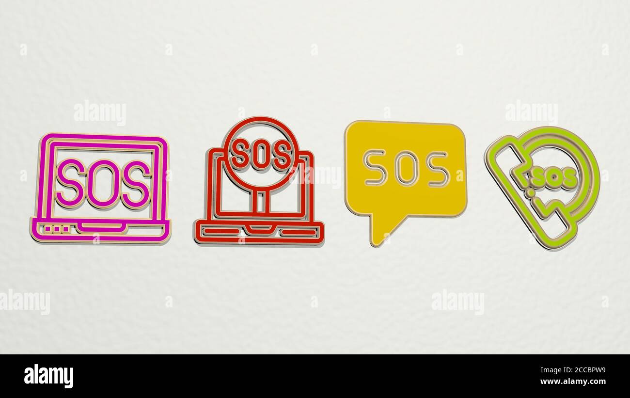 sos 4 icons set, 3D illustration Stock Photo - Alamy